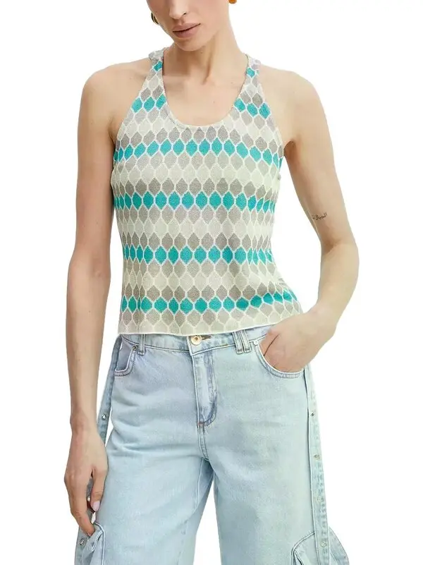 FRACOMINA Geometric Print Halterneck Top - Grey