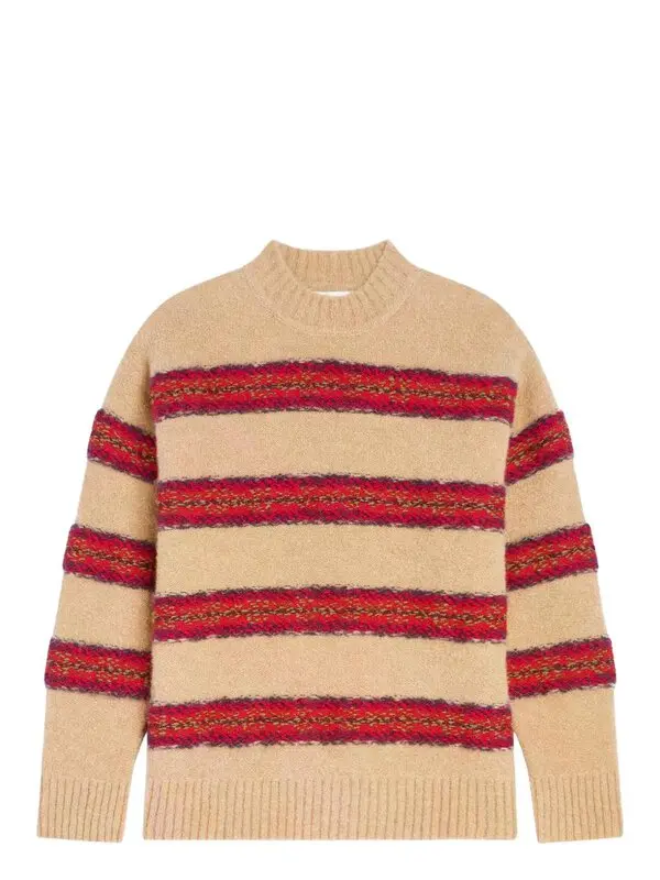 Dries Van Noten Jacquard Striped Wool Blend Sweater - Neutrals