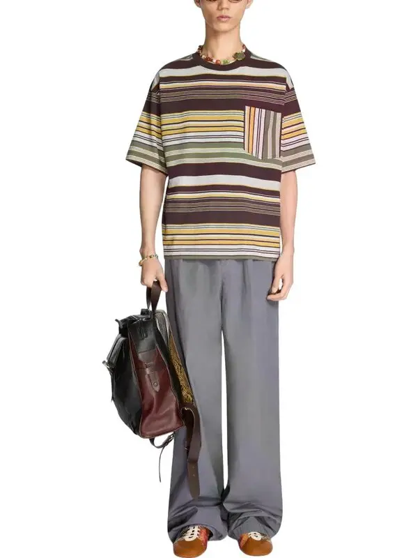 Dries Van Noten Striped Cotton T-shirt - Brown