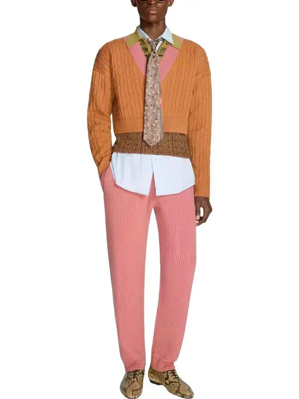 Dries Van Noten Layered Wool Sweater With Polo Collar - Orange