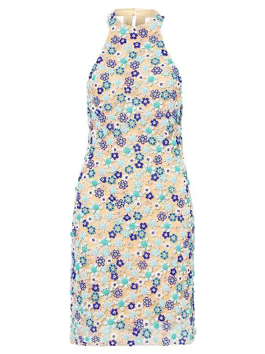 LA FUORI Beaded Floral Halterneck Mini Dress - Multi