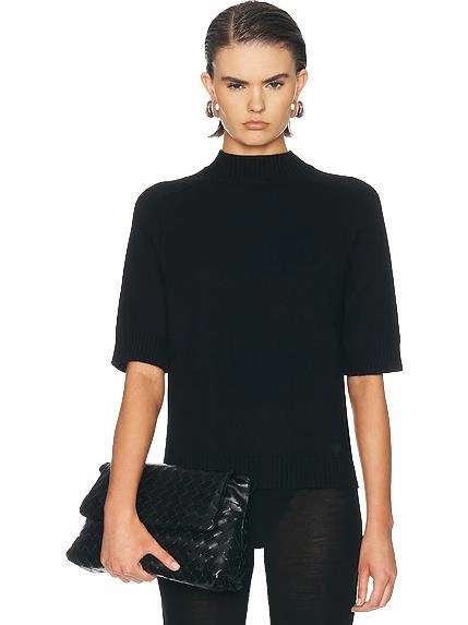 Loulou De Saison Ruth High-neck Short Saddle-sleeve Top - Black
