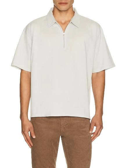 FRAME Half Zip Pique Polo - Pale Blue
