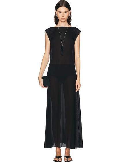ST. AGNI Stretch Silk Bateau Dress - Black