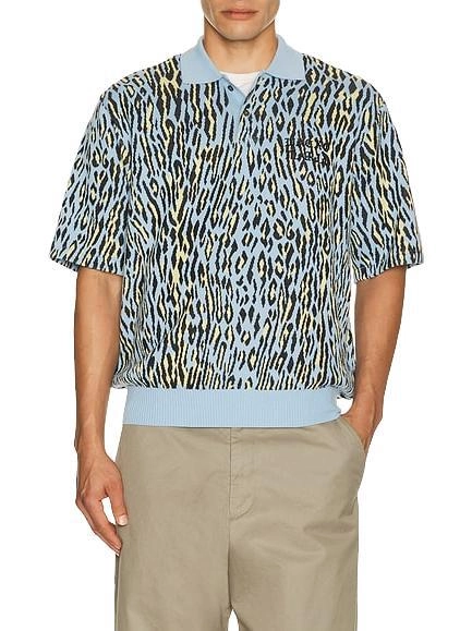 WACKO MARIA Leopard Knit Polo Shirt Type 1 - Light Blue