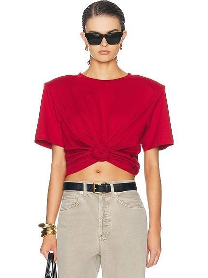 Magda Butrym Cropped Knot Front T-shirt With Padded Shoulders - Red