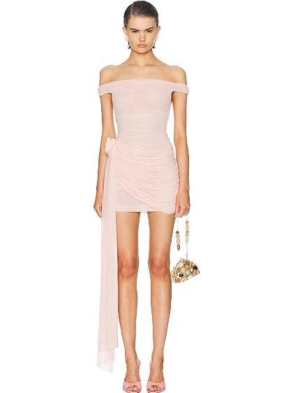 MAYGEL CORONEL Off-the-shoulder Ruched Jersey Dress - Quartz