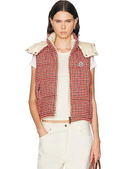 Moncler Niverolle Vest In Houndstooth Wool Blend - Check Print