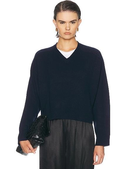Loulou De Saison Anzor V-neck Saddle-sleeve Sweater - Navy