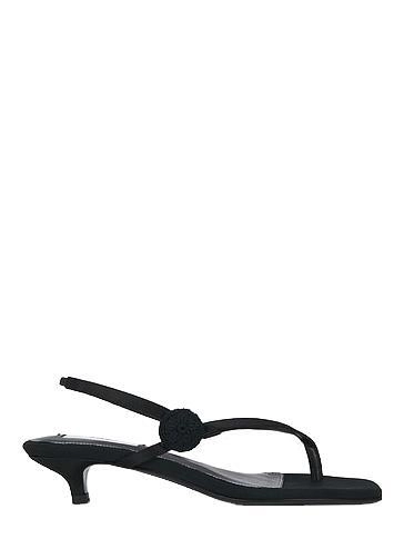TOTEME Satin Slingback Heeled Flip Flops With Crochet Appliqu - Black