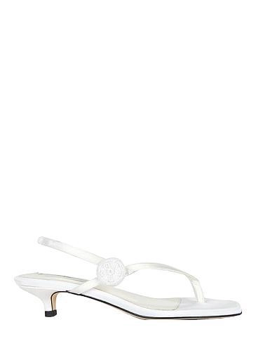 TOTEME Slingback Satin Heeled Flip Flop With Crochet Appliqu - Ecru