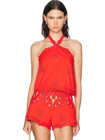 Retrofete Caliane Eyelet Halter Top - Geranium