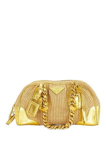 Prada Raffia & Calfskin Leather Handbag - Neutral