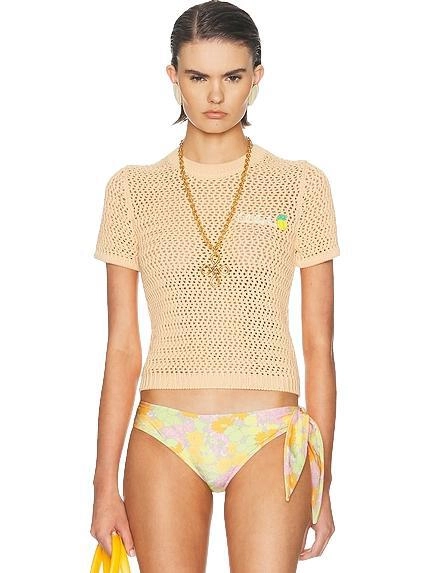 Chloé Short Sleeve Crochet Knit Top - Bleached Orange