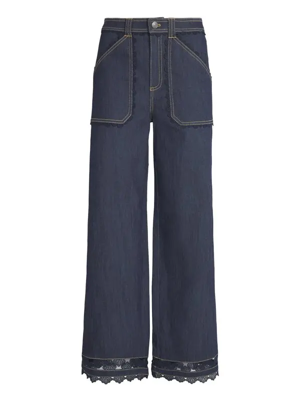 Cinq À Sept Guipure Lace-trimmed Wide-leg Jeans - Blue