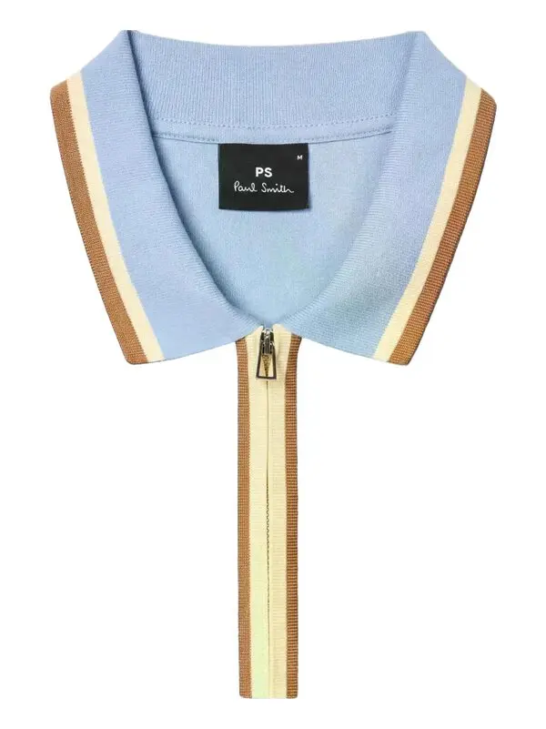 Paul Smith Zip-up Piqué Polo Shirt - Blue