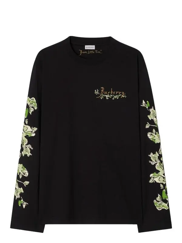 Burberry Long-sleeve Brave Little Tree Cotton T-shirt - Black
