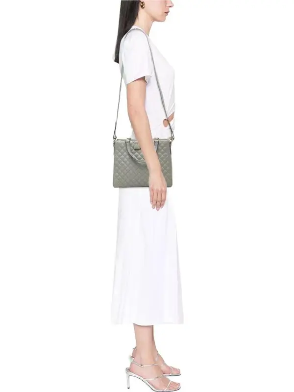 FERRAGAMO Quilted Leather Vara Bow Tracy Satchel - Grey