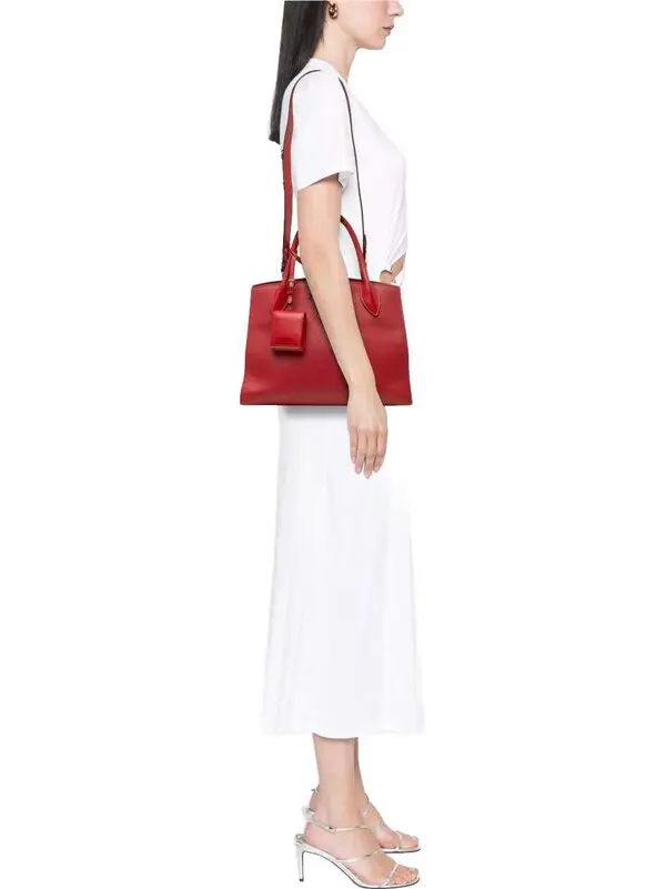 Prada 2010-2026 Medium Saffiano Cuir Monochrome Top Handle Tote Satchel - Red