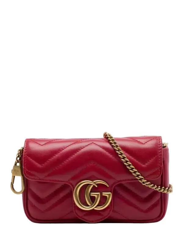 Gucci Mini Gg Marmont Matelasse Leather Flap Crossbody Bag - Red