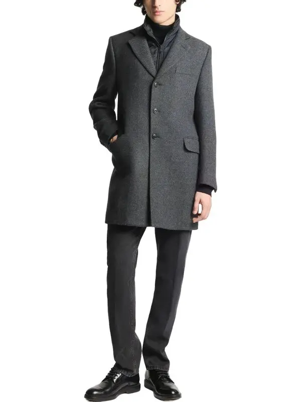 FAY Herringbone Pattern Double Coat - Grey