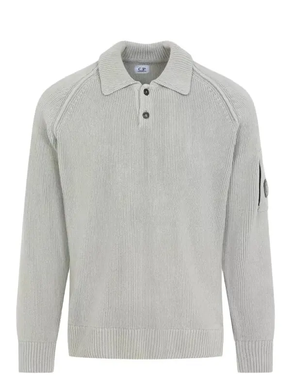 C.P. COMPANY Chenille Cotton Lens Polo Sweater - Grey