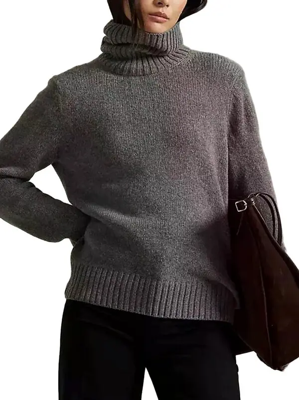 Polo Ralph Lauren Ribbed Trim Roll Neck Sweater - Grey