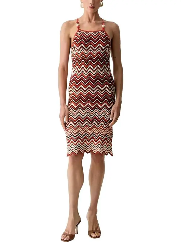 MORGAN Zigzag Knit Bead-embellished Midi Dress - Orange