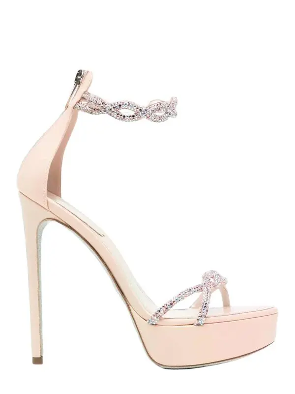 Rene Caovilla 130mm Braided Crystal Embellished Platform Sandals - Neutrals