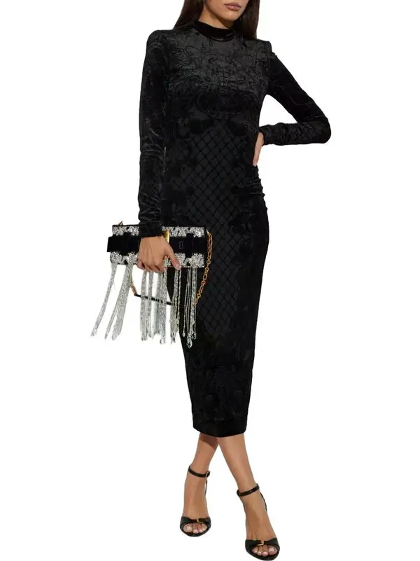 Balmain Velvet Patterned Midi Dress - Black