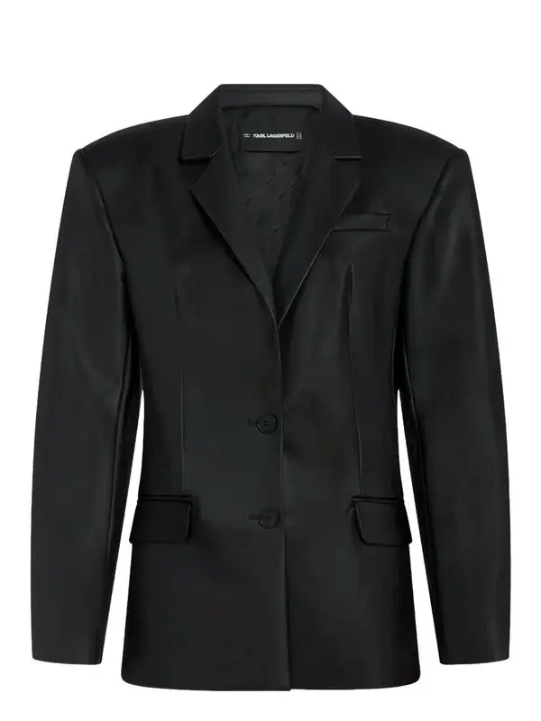 Karl Lagerfeld Faux-leather Notched Lapel Blazer - Black