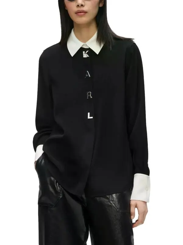 Karl Lagerfeld Contrast Collar Long Sleeve Shirt - Black