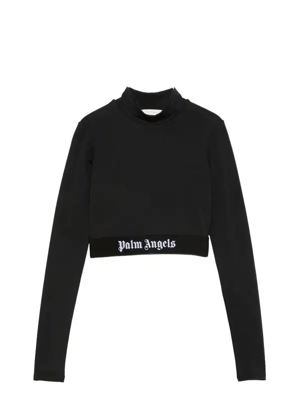Palm Angels Cropped Mock Neck Long Sleeve Top - Black
