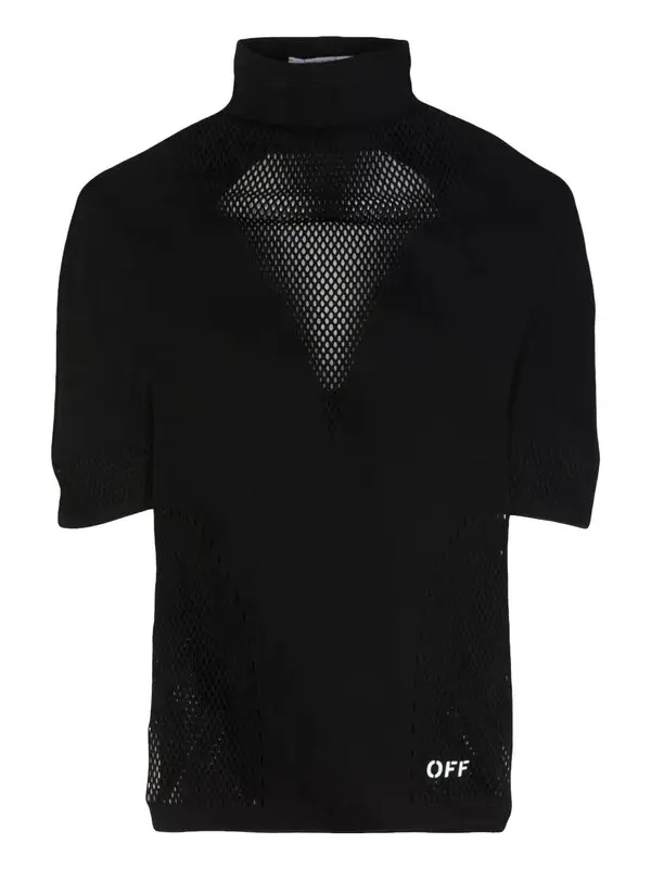 Off-White Open Knit Logo Print High Neck Top - Black