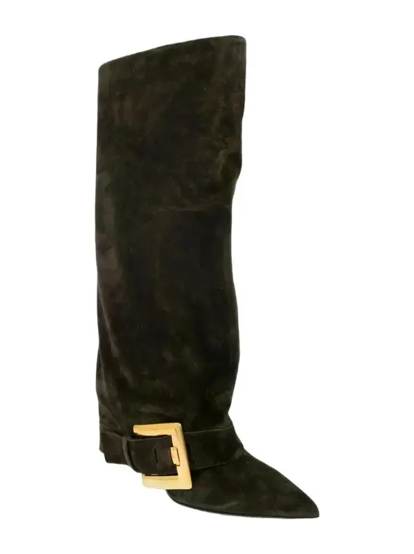Balmain Anthem Buckle Detail Suede Boots - Green