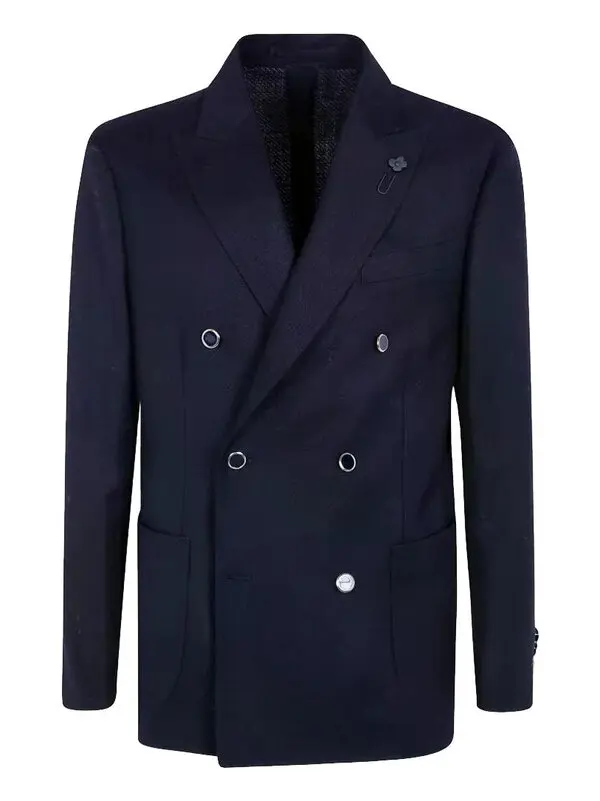 LARDINI Flower-pin Double-breasted Blazer - Blue