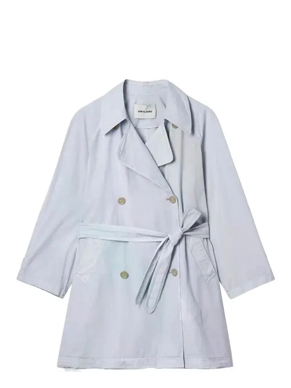 LOW CLASSIC Double-breasted Belted Cotton Coat - Blue