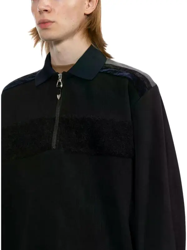 Toga Quarter-zip Panelled Sweater - Black