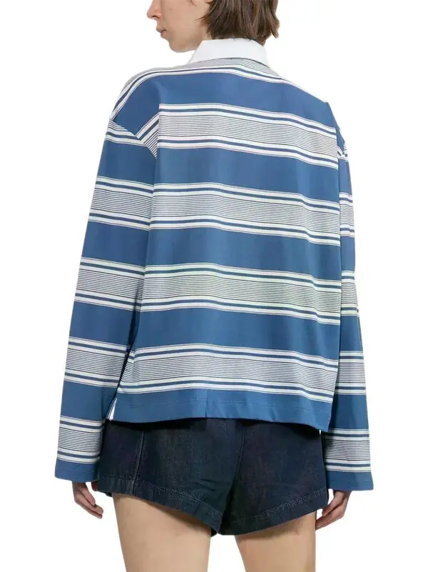 Rag & Bone Striped Long Sleeve Polo Shirt - Blue