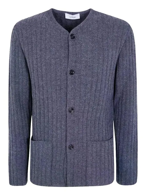 LARDINI Ribbed-knit V-neck Cardigan - Grey