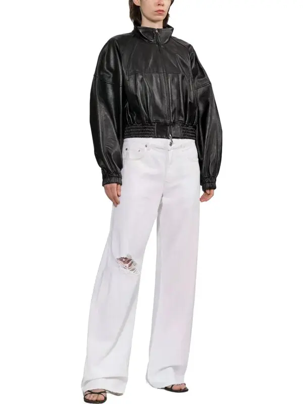Helmut Lang Bonded Leather Bomber Jacket - Black