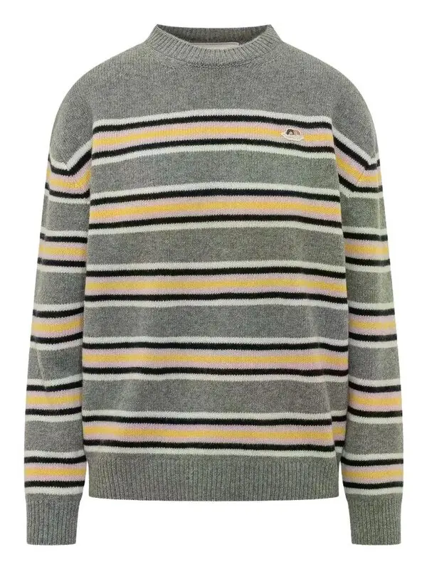 Fiorucci Angels Patch Striped Crew Neck Sweater - Grey