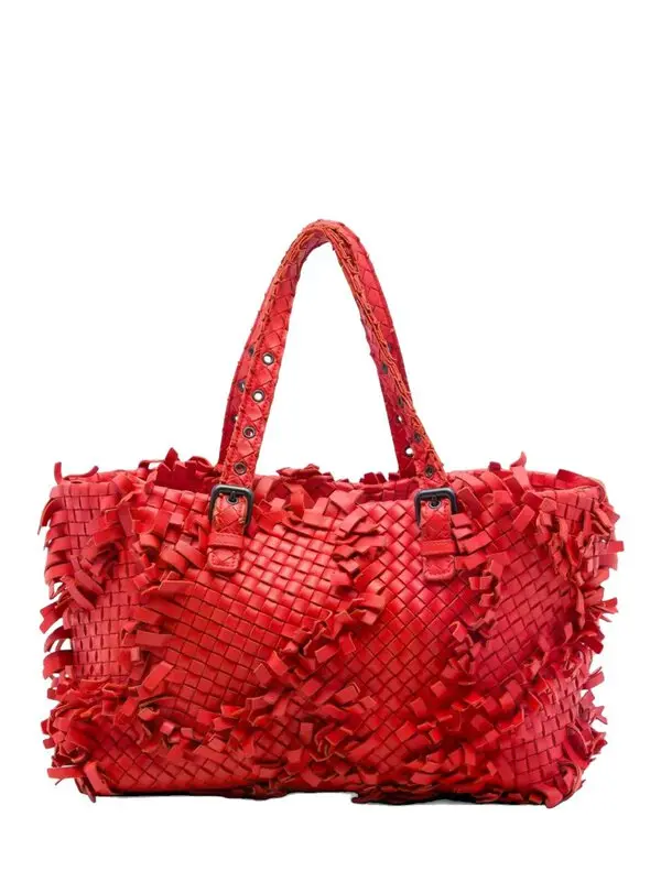 Bottega Veneta Nappa Intrecciato Patchwork Lido Fringe Tote Bag - Orange