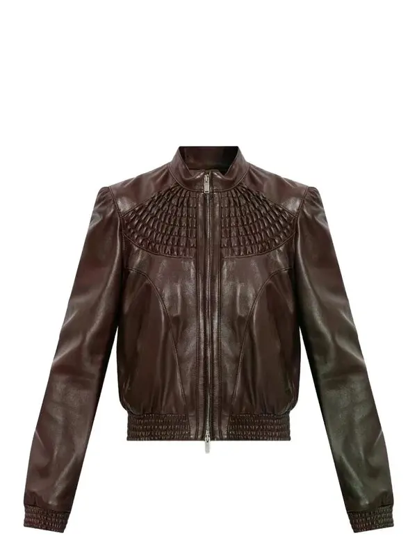 Alexander McQueen Smocking Leather Jacket In Burgundy - Brown