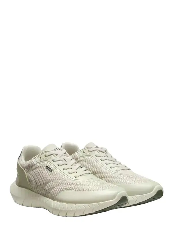 BOSS Mesh Panelled Leather Trim Sneakers - Neutrals