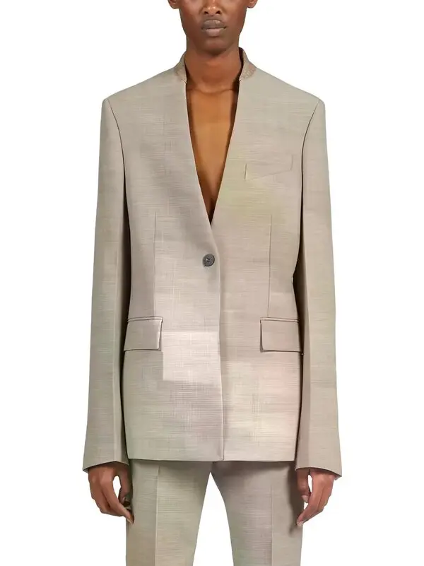 FERRAGAMO Single-breasted Collarless Blazer - Neutrals
