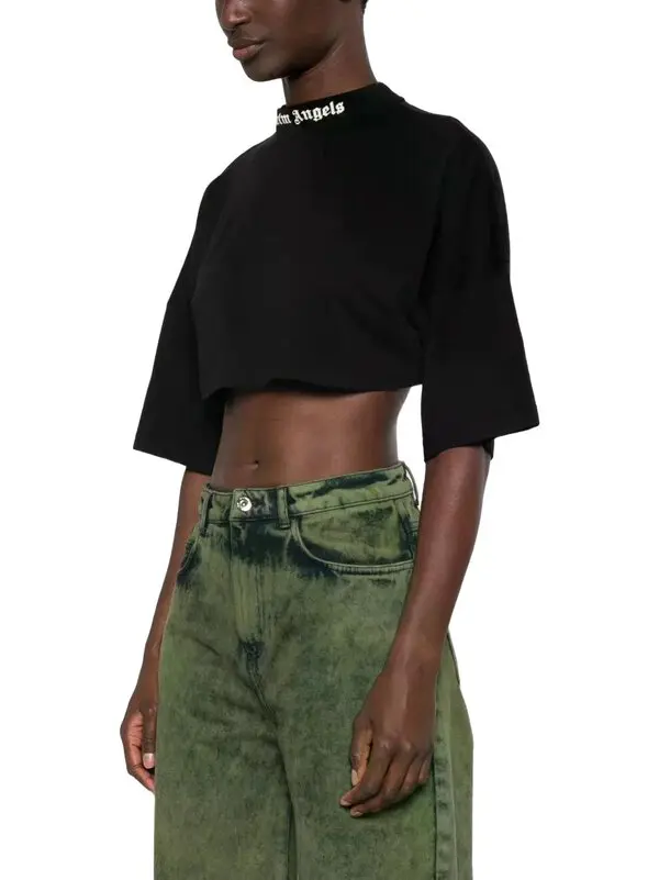 Palm Angels Logo Cropped T-shirt - Black