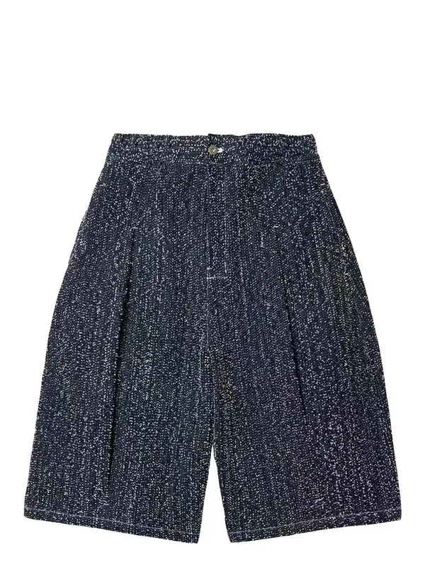SAGE NATION Indigo Box-pleat Denim Shorts - Blue