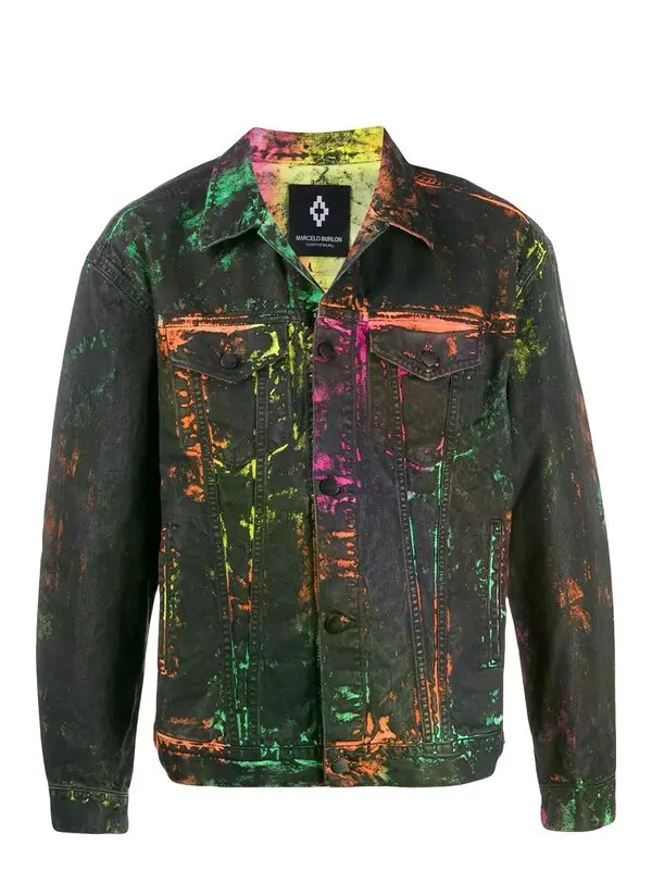 COUNTY OF MILAN Paint Effect Denim Jacket - Black