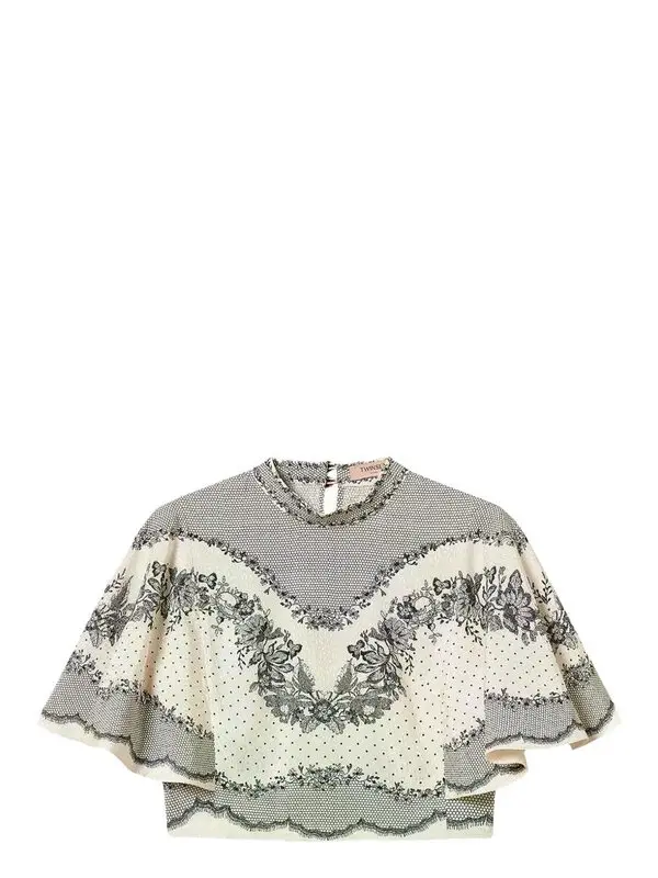 TWINSET Jacquard Satin Blouse With Floral And Polka Dot Pattern - Neutrals